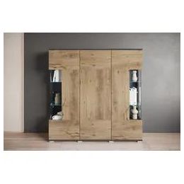Highboard OTTO HOME "Kenia", matera anthrazit, kastanie breslau, B:135cm H:134cm T:39,5cm, FSC-zertifizierter Holzwerkstoff, Glas, Hartfaserplatte, Kunststoff, Sideboards, Highboard, Modernes Highboard, mit Glast&uuml;ren, Breite 135 cm