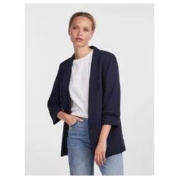 Blusenblazer Pieces "PCBOSELLA 3/4 BLAZER NOOS", Damen, Gr. XS, blau (night sky), Web, Obermaterial: 79% Polyester, 16% Viskose, 5% Elasthan, unifarben, slim fit h&uuml;ftbedeckend, Blazer Blusenblazer, Materialmix, regular fit