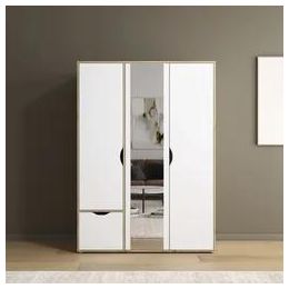 Dreht&uuml;renschrank Rauch "Kleiderschrank Schrank Garderobe W&auml;scheschrank NARAI mit Schubladen", wei&szlig; (eiche artisan, alpinwei&szlig;), B:140cm H:194cm T:53cm, Holzwerkstoff, Schr&auml;nke, Dreht&uuml;renschrank, Griffausfr&auml;sungen f&uuml;r eine grifflose Optik TOPSELLER MADE IN GERMANY