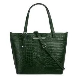 Henkeltasche CLUTY, Damen, Gr. B/H/T: 35cm x 28cm x 12cm onesize, gr&uuml;n (dunkelgr&uuml;n), Leder, Reptilienpr&auml;gung, Taschen, echt Leder, Made in Italy