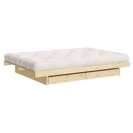 Bettgestell KARUP DESIGN "Kanso Bed, Stauraumbett, Bett mit oder ohne Schubladen", beige (kiefer natur), B:162cm H:25cm L:200cm, Betten, Bettgestell, Bett mit/ohne Schubladen, inkl Lattenrost, FSCzertifiert