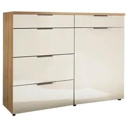 Kombikommode Wiemann "Como", beige (bianco, eiche, dekor, glas champagner, schiefer), B:140cm H:91,2cm T:43cm, Floatglas, Holzwerkstoff, Metall, Sideboards, Kombikommode, vormontiert