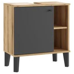 Waschbeckenunterschrank Home Affaire "Oslo, Waschtisch mit Knopfgriff, Badschrank im skandinavischen Design", grau (eiche evoke, grau), B:60cm H:65cm T:33cm, FSC-zertifizierter Holzwerkstoff, Schr&auml;nke, Waschbeckenunterschrank, in der T&uuml;rfarbe Wei&szlig; oder Grau verf&uuml;gbar, ausreichend Stauraum