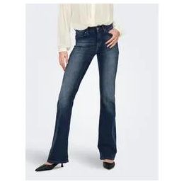 Bootcut-Jeans Only "ONLBLUSH ICON COIN MID FL DNM CRO300NOOS", Damen, Gr. XL (42), L&auml;nge 32, blau (blau schwarz denim), Denim/Jeans, Obermaterial: 92% Baumwolle, 6% Elastomultiester, 2% Elasthan, unifarben, Jeans