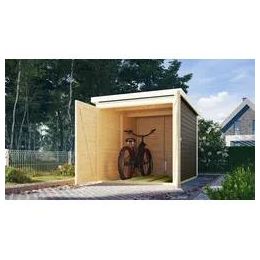 Fahrradbox Karibu "Fahrradgarage mit Einschub und Halterung f&uuml;r bis zu 3 Fahrr&auml;der", grau (terragrau), B:162,5cm H:167cm T:216,5cm, Holzwerkstoff, Aufbewahrungsboxen, in 2 Ausf&uuml;hrungen, BxTxH: 162,5x216x167 cm