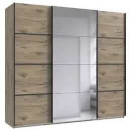 Schwebet&uuml;renschrank wimex "Jork Kleiderschrank mit Spiegel, schwarze Metallgriffe", braun (viking, oak, nachbildung, abgesetzt graphit), B:225cm H:208cm T:65cm, Holzwerkstoff, Schr&auml;nke, Schwebet&uuml;renschrank, Schrank in verschiedenen Gr&ouml;&szlig;en und Innenausstattungsvarianten
