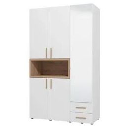 Kleiderschrank Inosign "Donald, inklusive Kleiderstangen und Einlegeb&ouml;den, FSC-zertifiziert", wei&szlig; (opaque wei&szlig;), B:134,5cm H:227cm T:56,5cm, FSC-zertifizierter Holzwerkstoff, Schr&auml;nke, Kleiderschrank, In 2 Breiten, mit Spiegel und Schubladen, 1 offenes Fach in Holzoptik