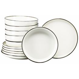 Creatable Tafelservice "Nordic Festive, Service 12-tlg.", 12creme, Geschirr-Sets, Minimalistisches Design, Dezente goldene Akzente