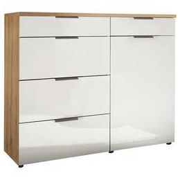 Kombikommode Wiemann "Como", wei&szlig; (bianco, eiche, dekor, glas wei&szlig;, schiefer), B:100cm H:91,2cm T:43cm, Floatglas, Holzwerkstoff, Metall, Sideboards, Kombikommode, vormontiert