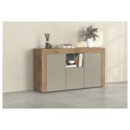 Sideboard OTTO HOME "CHRONOS Breite 155 cm mit 3 T&uuml;ren, 1 offenes und 6 geschlossene F&auml;cher", taube matt, eiche wotan, B:155cm H:85cm T:40cm, FSC-zertifizierter Holzwerkstoff, Sideboards, Sideboard, Sideboard,Kommode, Schrank, Grifflos mit Push to Open, Made in Italy