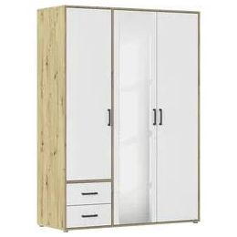 Dreht&uuml;renschrank Rauch "Kleiderschrank Schrank Garderobe W&auml;scheschrank VOYAGER", wei&szlig; (eiche artisan, alpinwei&szlig;), B:140cm H:194cm T:53cm, Holzwerkstoff, Schr&auml;nke, Dreht&uuml;renschrank, mit modernen Griffen in Graumetallic, inkl. Schubk&auml;sten und Spiegel
