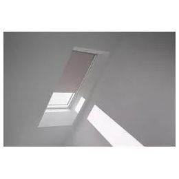 Verdunklungsrollo Velux "DKL 4580S, Farbe: hell taupe", beige (helltaupe, alufarben), SK08, stufenlos positionierbar, Polyester, Rollos, Verdunklungsrollo, alufarbene F&uuml;hrungsschienen & Griffleiste