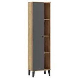 Stauraumschrank Home Affaire "Oslo, Badschrank mit Knopfgriff, Hochschrank im skandinavischen Design", eiche evoke, grau, B:51cm H:190cm T:33cm, FSC-zertifizierter Holzwerkstoff, Schr&auml;nke, Stauraumschrank, in der T&uuml;rfarbe Wei&szlig; oder Grau verf&uuml;gbar, ausreichend Stauraum