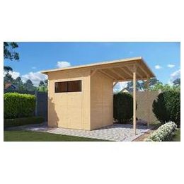 Gartenhaus BERTILO "Pent Modern 3 Plus naturbelassen", beige (natural), ohne Fu&szlig;boden, ohne R&uuml;ck- und Seitenwand, ohne Dacheindeckung, Massivholz, Gartenh&auml;user, Gartenhaus, mit hohen Seitenw&auml;nden und einer 1,88 m hohen Doppelt&uuml;r