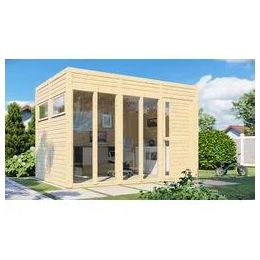 Gartenhaus BERTILO "Cubus 3 Office, in verschiedenen Farben", beige (natural), Fu&szlig;boden im Gartenhaus, ohne Dacheindeckung, Massivholz, Gartenh&auml;user, Gartenhaus