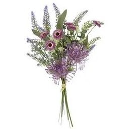 Kunstblume I.GE.A. "Kunstblumen-Strau&szlig; Protea Zinnien Lavendel", lila (violett), B:30cm H:50cm L:14cm, Polyester, Kunstpflanzen, Bouquet Blumenstr&auml;u&szlig;e Dekoblume Blumen Grabdeko
