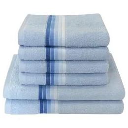 Handtuch Set Dyckhoff "Chenille", blau, 6 Stk., Frottier, Frottier, Obermaterial: 90% Baumwolle, 10% Viskose, Handtuch-Sets, Set beinhaltet: 4x Handtuch (50x100cm) und 2x Duschtuch (70x140cm)