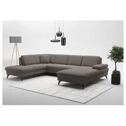 Sit & More Wohnlandschaft SIT & MORE "Morris Jubi U-Form, B: 300 cm", braun (walnut), B:300cm H:83cm T:202cm, 100% Polyester, Sofas, Wohnlandschaft, mit Armteilfunktion & 1 Zierkissen, optional Bettfunktion