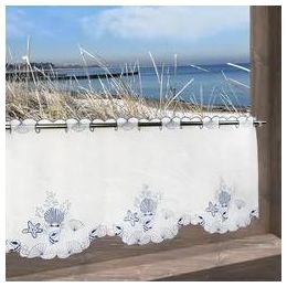 Scheibengardine Delindo Lifestyle "Muscheln" Gr. 1, wei&szlig;, B:115cm H:45cm, Voile, Polyester, Gardinen, mit Stangendurchzug f&uuml;r die K&uuml;che