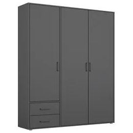 Dreht&uuml;renschrank Rauch "Kleiderschrank Schrank Garderobe W&auml;scheschrank VOYAGER", grau (graumetallic, griffe graumetallic), B:140cm H:194cm T:53cm, Holzwerkstoff, Schr&auml;nke, Dreht&uuml;renschrank, mit 2 modernen Griffvarianten, mit Au&szlig;enschubladen MADE IN GERMANY