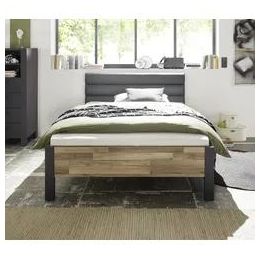 Bettgestell Begabino "Dallas Bett, Jugendbett mit gepolstertem Kopfteil", beige (graphit, montana oak), B:126cm H:96cm L:205cm, Betten, Bettgestell, Polsterbett wahlweise in 140 oder 120 cm