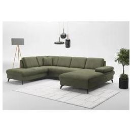 Sit & More Wohnlandschaft SIT & MORE "Morris Jubi U-Form, B: 300 cm", gr&uuml;n (olive), B:300cm H:83cm T:202cm, 100% Polyester, Sofas, Wohnlandschaft, mit Armteilfunktion & 1 Zierkissen, optional Bettfunktion