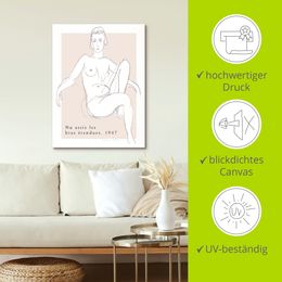 Wandbild Artland, B:90cm H:120cm, beige, Leinwand, Wohnzimmer, Bilder, "Nu assis les bras &eacute;tendues 1947", als Alubild, Leinwandbild, Poster,