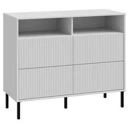 Kommode FORTE, grau (secret grau), B:103,1cm H:85,6cm T:42cm, Holzwerkstoff, Sideboards, Kommode, Kommode, Lamellenoptik, Vollauszug, Push to Open, Grifflos