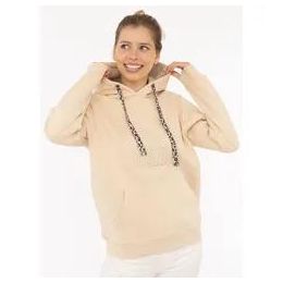 Hoodie Zwillingsherz "Nelina", Damen, Gr. S, beige, Sweatware;Feinripp;Feinstrick, Obermaterial: 50% Baumwolle, 50% Polyester, bedruckt, unifarben, h&uuml;ftbedeckend, ohne Ausschnitt, Rippb&uuml;ndchen mit Daumenl&ouml;chern, Sweatshirts Hoodie, mit Leo Band und schlichter Stickerei "Stay Wild"