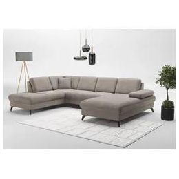 Sit & More Wohnlandschaft SIT & MORE "Morris Jubi U-Form, B: 300 cm", grau (taupe), B:300cm H:83cm T:202cm, 100% Polyester, Sofas, Wohnlandschaft, mit Armteilfunktion & 1 Zierkissen, optional Bettfunktion