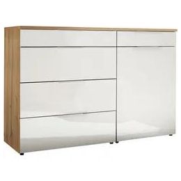 Kombikommode Wiemann "Como", wei&szlig; (bianco, eiche, dekor, glas wei&szlig;, chrom), B:120cm H:91,2cm T:43cm, Floatglas, Holzwerkstoff, Metall, Sideboards, Kombikommode, vormontiert
