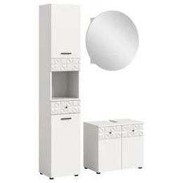Badezimmer-Set Welltime "VICENZA, TOPSELLER, Breite 110cm, 3-teilig, mit Ornamentabsetzung", wei&szlig;, B:110cm H:187cm T:37cm, Holzwerkstoff, MDF, Kastenm&ouml;bel-Sets, Hochschrank, Waschbeckenunterschrank und Spiegelschrank