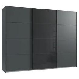 Kleiderschrank wimex "Tilburg, Metallgriffe, Made in Germany", schwarz (grafit, durchg&auml;ngige t&uuml;rfront glas schwarz, &acirc;bsetzung grafit), B:270cm H:208cm T:65cm, Holzwerkstoff, Schr&auml;nke, Kleiderschrank, mit Schwebet&uuml;ren, jeweils 1 Glaselement, 180, 225 oder 270cm breit