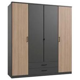 Kleiderschrank wimex "Fulda, 135 oder 180/58/199cm, 2 Schubladen, Made in Germany", bunt (grafit, au&szlig;ent&uuml;ren multiplex optik), B:180cm H:199cm T:58cm, Holzwerkstoff, Schr&auml;nke, Kleiderschrank, besonderer Look durch Multiplex Optik, mit oder ohne Glasauflage