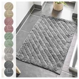 Badematte ANDIAMO "Havanna, 50x80 cm", grau, gestreift, H:7,5mm, Baumwolle, Polyester, Badematten, Badematte, Badteppich, Uni Farben, Hoch-Tief Effekt, verschiedene Designs