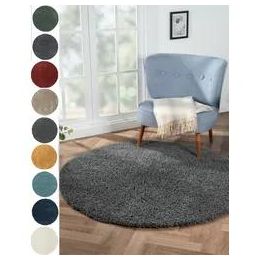 Hochflor-Teppich "My Shaggy", grau, H:37mm &Oslash;:100cm, Polypropylen (PP), MyFlair M&Ouml;BEL & ACCESSOIRES, Teppiche, Shaggy, Uni Farben, leicht gl&auml;nzend, Microfaser, extra flauschig