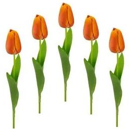 Kunstblume I.GE.A. "Real Touch Tulpen", orange, B:4cm H:67cm L:4cm, Kunstpflanzen, 5er Set k&uuml;nstliche Tulpenknospen, Kunstblumen, Stielblume