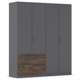 Kleiderschrank Rauch "Dreht&uuml;renschrank Schrank Garderobe Schlafzimmerschrank KODA", grau (graumetallic, atlantic oak dunkel), B:181cm H:210cm T:54cm, Holzwerkstoff, Schr&auml;nke, Kleiderschrank, mit asymmetrisch angeordneten Schubladen MADE IN GERMANY