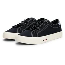 Sneaker Tommy Hilfiger "TH HI VULC STREET CANVAS", Herren, Gr. 45, blau (dunkelblau), Textil, unifarben mit Farbeinsatz, Schuhe Sneaker, Freizeitschuh, Halbschuh, Schn&uuml;rschuh mit Logoflag im Plateau