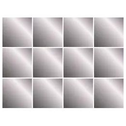 Fliesenaufkleber queence "Metallic Look", silber, B:15cm H:15cm T:0,1cm, Fliesenaufkleber, Stickerfliesen, selbstklebend, Sticker, 12er Set