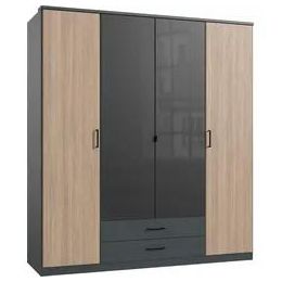 Kleiderschrank wimex "Fulda, 135 oder 180/58/199cm, 2 Schubladen, Made in Germany", bunt (grafit, au&szlig;ent&uuml;ren multiplex optik), B:180cm H:199cm T:58cm, Holzwerkstoff, Schr&auml;nke, Kleiderschrank, besonderer Look durch Multiplex Optik, mit oder ohne Glasauflage