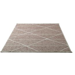 Teppich Sansibar, B:160cm H:2mm L:230cm, rot, Schurwolle, Wohnzimmer, Teppiche, "Braderup", Flachgewebe, modernes Scandi Design, Motiv Rauten, mit