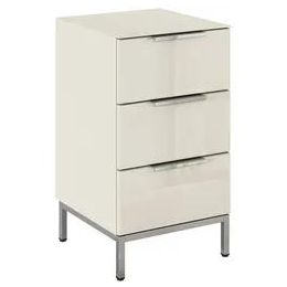 Nachtkommode Rauch "Nachttisch Nachtschrank Nachtkonsole FLIPP mit Glasfront", beige (beige, glas beige (champagner)), B:40cm H:71cm T:42cm, Holzwerkstoff, Sideboards, mit 3 Schubladen und Soft-Close-Funktion, Oberboden und Front Glas