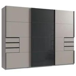 Schwebet&uuml;renschrank wimex "Tilburg", schwarz (saharagrau, durchg&auml;ngige t&uuml;rfront glas schwarz, absetzung grafit), B:270cm H:208cm T:65cm, Holzwerkstoff, Schr&auml;nke, Schwebet&uuml;renschrank, mit Glaselementen