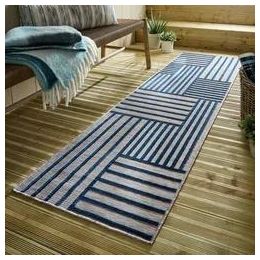 Teppich FLAIR RUGS "Vigo Blocks", blau, B:66cm H:4mm L:230cm, Kunstfaser, Teppiche, Teppich, Vigo Blocks Indoor Outdoor-Teppich