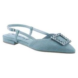 Slingpumps Tamaris, Damen, Gr. 37, blau (jeansfarben), Textil, unifarben, Schuhe Slingpumps, Blockabsatz, Sommerschuh mit schickem Schmuckelement