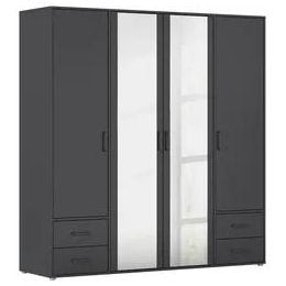 Dreht&uuml;renschrank Rauch "Kleiderschrank Schrank Garderobe W&auml;scheschrank VOYAGER", grau (graumetallic), B:187cm H:194cm T:53cm, Holzwerkstoff, Schr&auml;nke, Dreht&uuml;renschrank, mit modernen Griffen in Graumetallic, inkl. Schubk&auml;sten und Spiegel