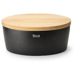 Brotkasten CONTINENTA, schwarz, B:23cm H:15,5cm, Lebensmittelaufbewahrungsbeh&auml;lter, Brotkasten, Brottopf, mit Holzdeckel, auch als Brotschneidbrett nutzbar
