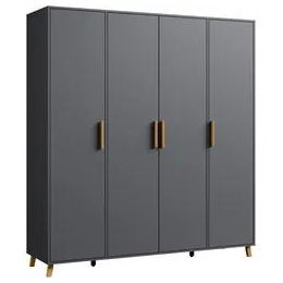 Dreht&uuml;renschrank Rauch "Kleiderschrank Schrank Garderobe SHINJO Breiten 93/140/187 cm", grau (graumetallic), B:187cm H:203cm T:53cm, Holzwerkstoff, Schr&auml;nke, Dreht&uuml;renschrank, Griffe und F&uuml;&szlig;e aus Massivholz, viel Stauraum MADE IN GERMANY