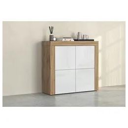 Highboard OTTO HOME "CHRONOS Breite 140 cm mit 4 T&uuml;ren und 8 F&auml;cher 'Made in Italy'", wei&szlig; (wei&szlig; hochglanz, eiche wotan), B:140cm H:130cm T:40cm, FSC-zertifizierter Holzwerkstoff, Sideboards, Highboard, Hohes Sideboard, Kommode, Schrank, Grifflos mit Push to Open